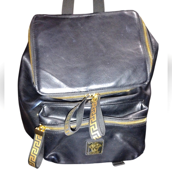 Versace Parfums | Bags | Versace Parfums Luxurious Black Backpack With ...